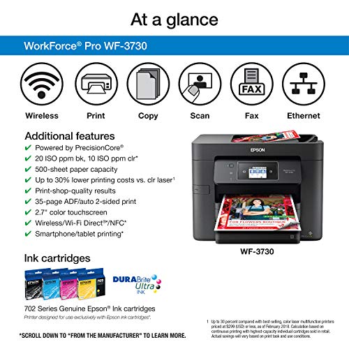 Epson WorkForce Pro WF-3730 All-in-One Wireless Color Printer with ...