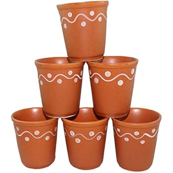 Amazon.com | Odishabazaar Ceramic 6 Pc Kulhar Kulhad Cups Traditional ...