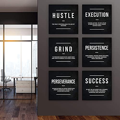 6x Motivational Wall Art Office Decor Canvas Prints Grind Hustle Success Execution Persistence ...