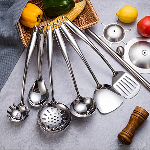 304 Stainless Steel Cooking Utensils Set with Holder, 7-Pieces All Metal Kitchen Utensils with ...
