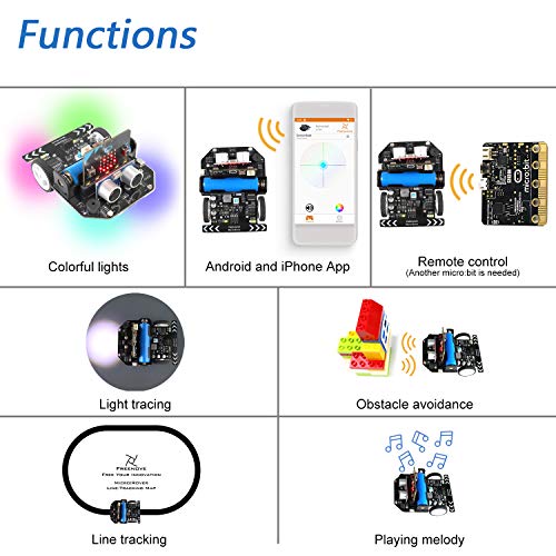 Freenove Micro:Rover Kit for BBC Micro:bit (V2 Contained), Obstacle Avoidance, Light-tracing ...