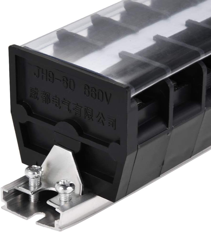 uxcell Barrier Terminal Strip Block 10 Positions 660V 60A Dual Rows DIN Rail Base Screw ...