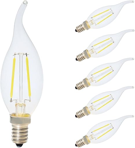 5 Pack E14 LED Candle Bulbs Small Screw 2W Cool White 6500K,Filament ...