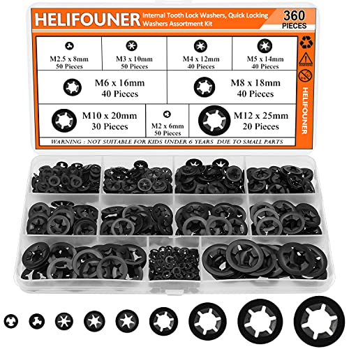 HELIFOUNER 360 Pieces 9 Sizes Internal Tooth Star Lock Washers, Quick ...