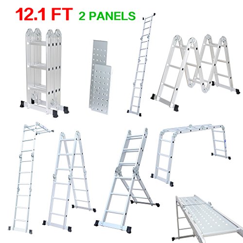 Finether 12.1 ft Extendable Folding Ladder Heavy Duty Multi Purpose ...
