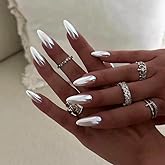 Amazon.com: Red Chrome Metal Press on Nails with Chrome Design Shine Mirror Medium Almond ...