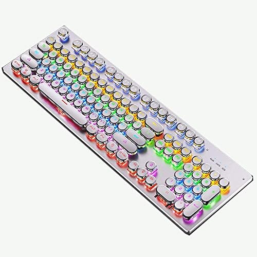 Retro Steampunk Gaming Mechanical Keyboard, Metal Panel, Blue Switches, LED Backlit,USB Wired ...