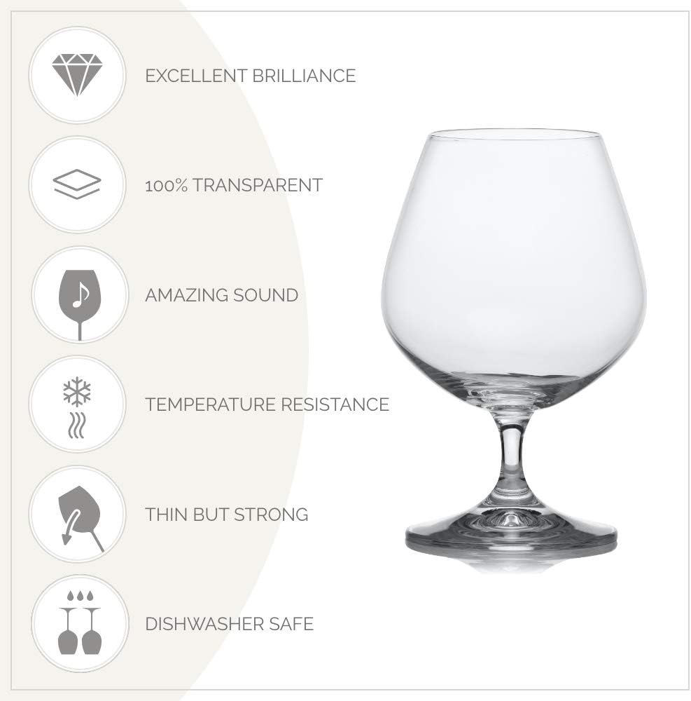 Large Brandy Glasses Set of 6, Elegant & Durable Cordial Cognac ...