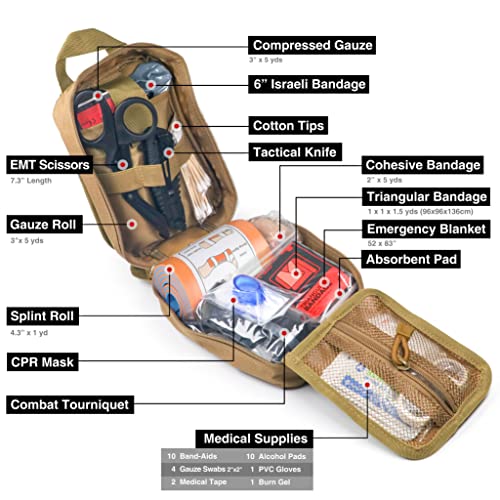 Emergency Survival First Aid Kit with Tourniquet, 6" Israeli Bandage ...