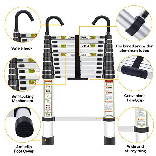 Telescopic Ladder, 10.5FT RIKADE Aluminum Telescoping Ladder with Non ...