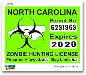 Amazon.com: North Carolina NC Zombie Hunting License Permit Green ...