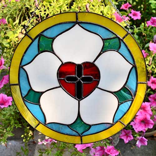 Amazon.com: Luther Rose Round Stained Glass Panel 10 Inch for Window ...