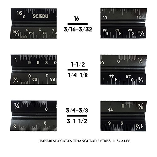 Etched and Solid Aluminum 12" Triangular Ruler, SCIEDU Architect Scale ...
