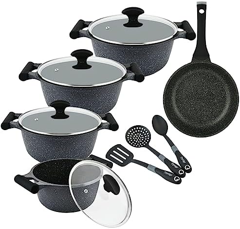 Prestige Essentials Granite 12 Piece Non-Stick Cast Aluminium Cookware ...