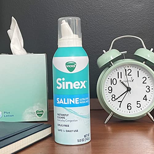 Vicks Sinex Saline Nasal Spray, Drug Free Ultra Fine Mist, Clear ...