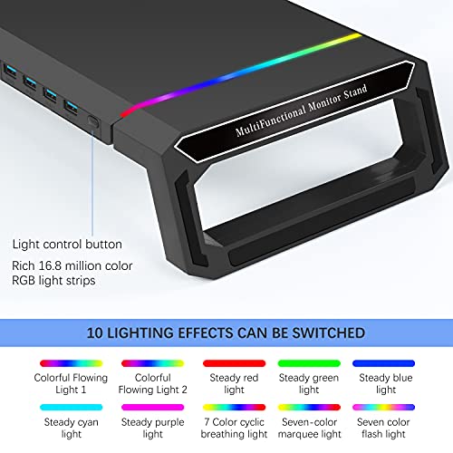 TopMate Monitor Stand for Desk RGB Gaming Lights with USB 3.0 Hub ...