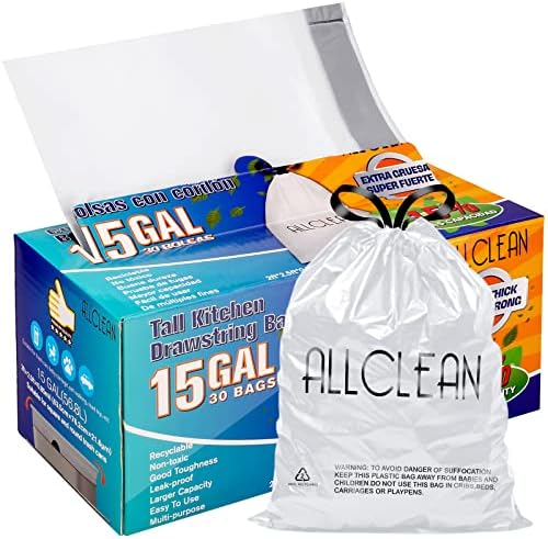 Trash Bags 15 Gallon Tall Kitchen, Drawstring Garbage Bags Recyclable ...