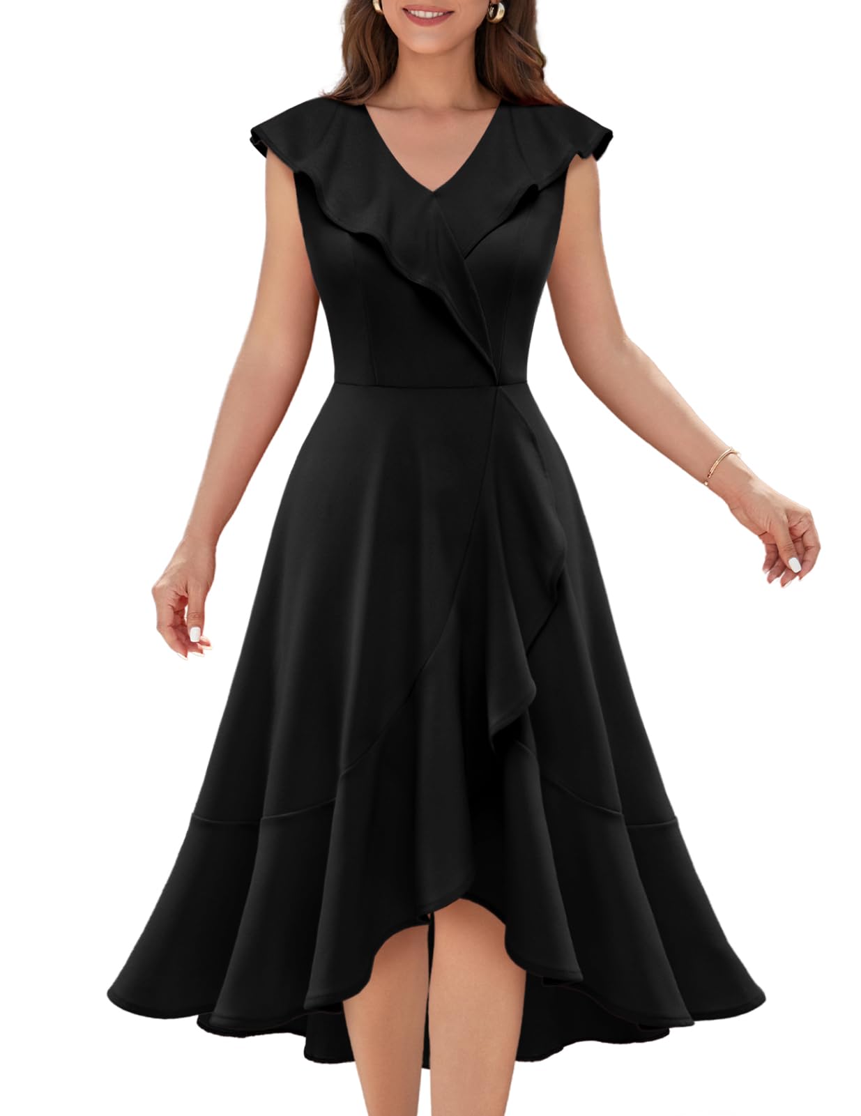 Meetjen Women's Cocktail Dresses A-Line Ruffle Graduation Party Church Semi-Formal Midi Wedding ...