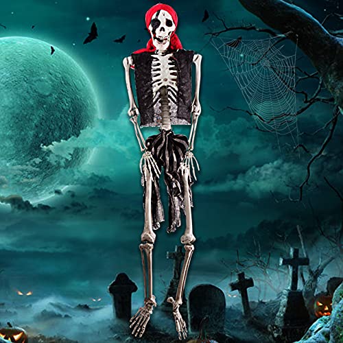 5.4 Ft Halloween Skeleton, Realistic Human Posable Life Size Pirate ...