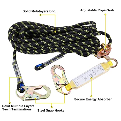 Vertical Lifeline Rope Assembly 75ft With Rope Grab Snap Hooks Shock ...