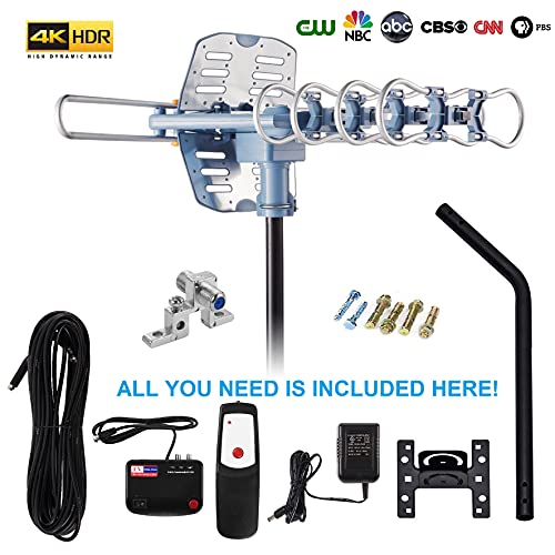 150 Miles Range Amplified Digital Outdoor TV Antenna with Mount Pole 4K ...