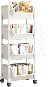 4 Tier Storage Rolling Cart with Wheels Slide Out Storage Bookself ...