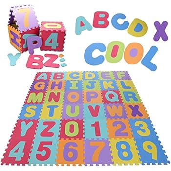Amazon.com: Alphabet Letters and Numbers Foam Puzzle Square Floor Mat ...