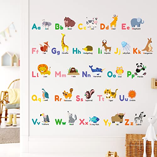 DECOWALL DS8-1614 Colourful Animal Alphabet ABC Kids Wall Stickers Wall ...