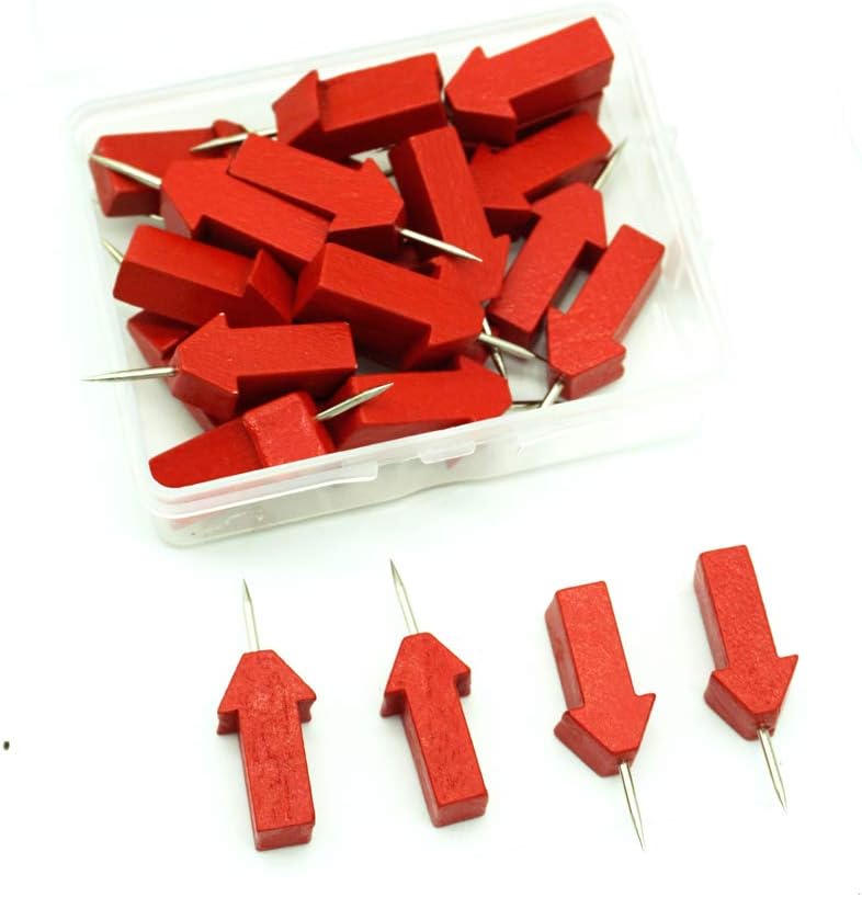 25pcs Wood Map Pins, Red Arrow Head with Steel Point, Creative Map Push ...