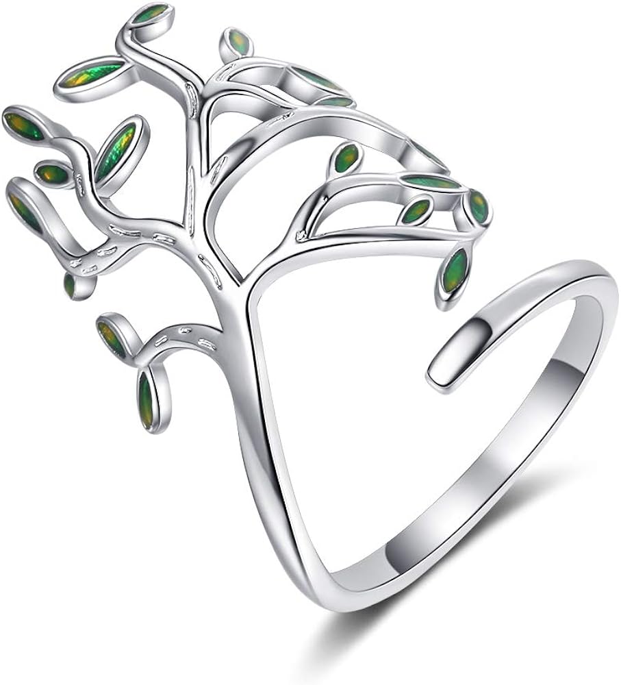 QIAMNI 925 Silber Grüne Blätter Ringe für Frauen Teenager Mädchen offen ...