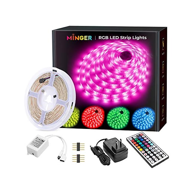 MINGER LED Strip Lights 16.4ft RGB LED Light Strip 5050 LED Tape Lights ...
