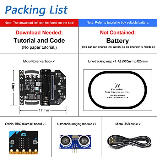 Freenove Micro:Rover Kit for BBC Micro:bit (V2 Contained), Obstacle Avoidance, Light-tracing ...