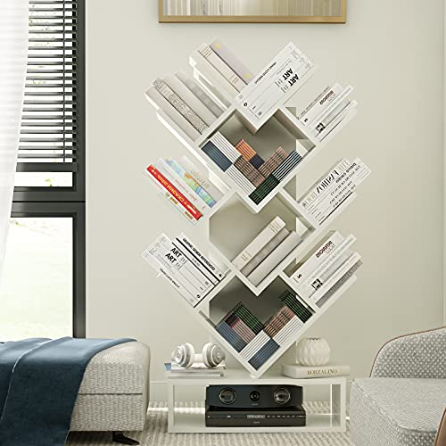 White Tree Bookshelf 5 Shelf Tree Bookcase Small Wood Standing Book ...