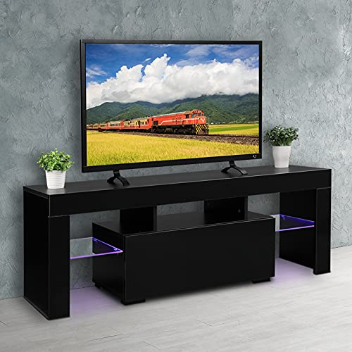 FCH Modern TV Stand with LED Light, 52 Inch TV Stand TV Cabinet, Media ...