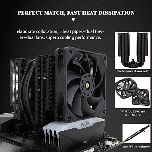 Thermalright FC140 Black CPU Cooler Dual Towers and Dual Fans, 5 * 8mm ...