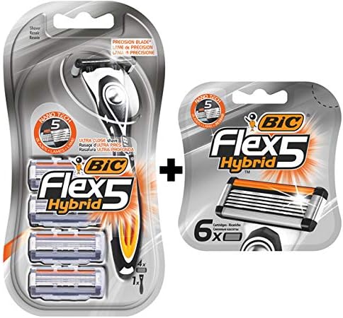 BIC Flex5 Hybrid Men’s Razor Kit – 1 Handle and 4 Blades + 6 Pack ...