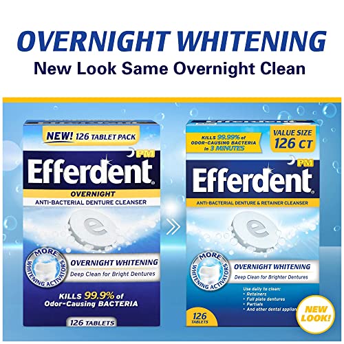 Efferdent Denture & Retainer Cleanser Tablets, Overnight Whitening, 126 ...