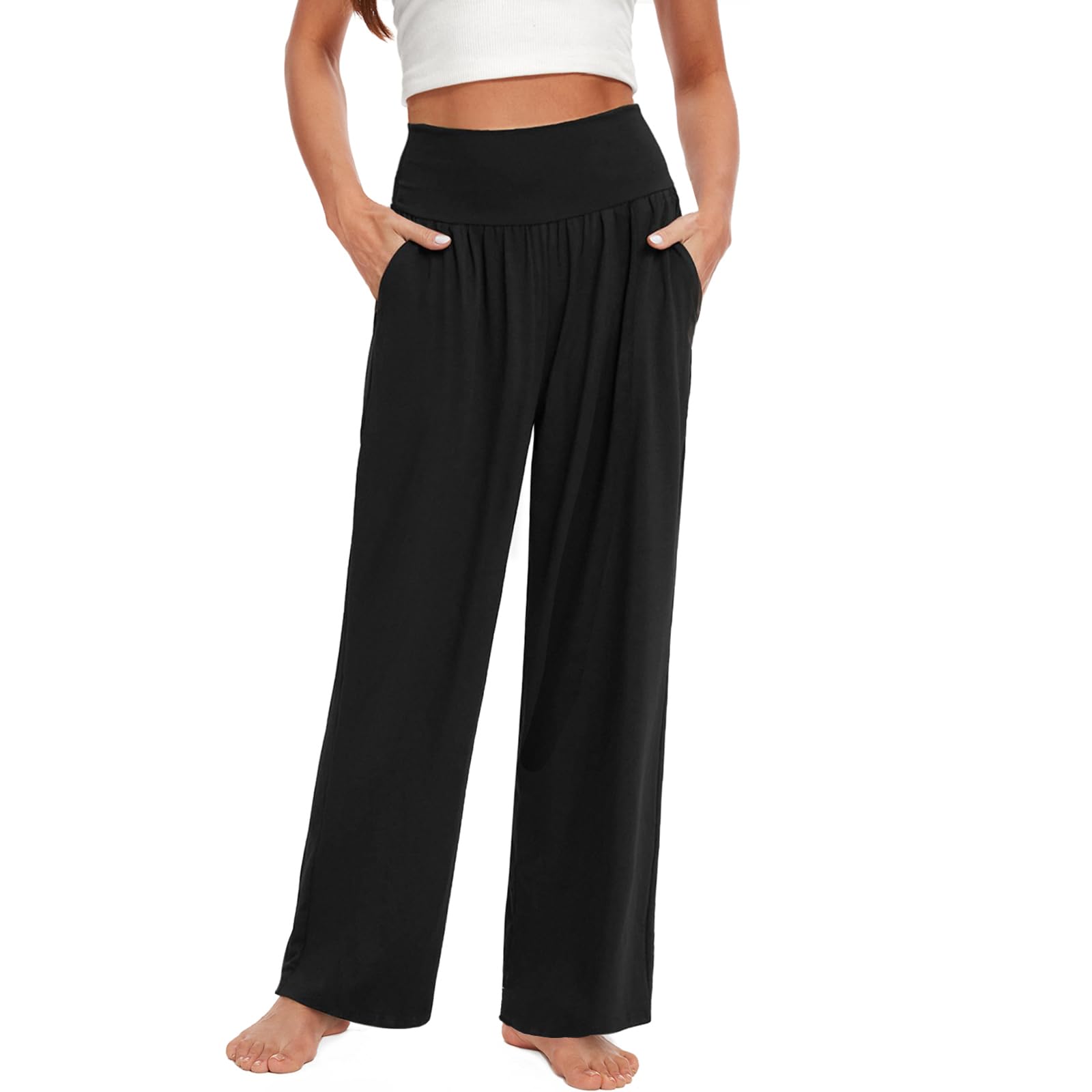 iniber Women's Wide Leg Casual Loose Lounge Pants Yoga Sweatpants High ...