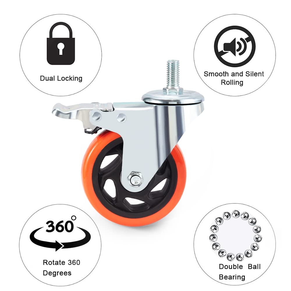 Mua 4 inch Casters 1 Inch Thread Stem Casters Heavy Duty Swivel ...