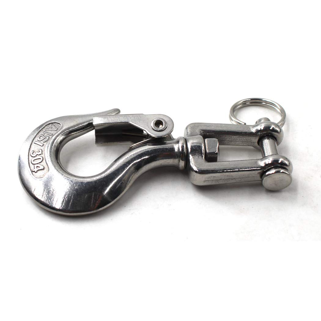 304 Stainless Steel Lifting Hook with Latch Heavy Duty Lifting Safety ...
