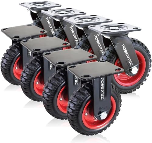 POWERTEC 6 Inch Caster Wheels Set of 8 (4 Swivel & 4 Fixed), Heavy Duty ...
