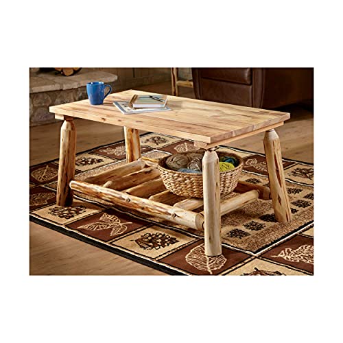 CASTLECREEK Pine Log Coffee Table, Rustic Natural Weathered Look Wooden ...