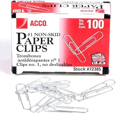 ACCO Non-Skid Paper Clips, Size No.1, Silver, Box of 100 Clips ...