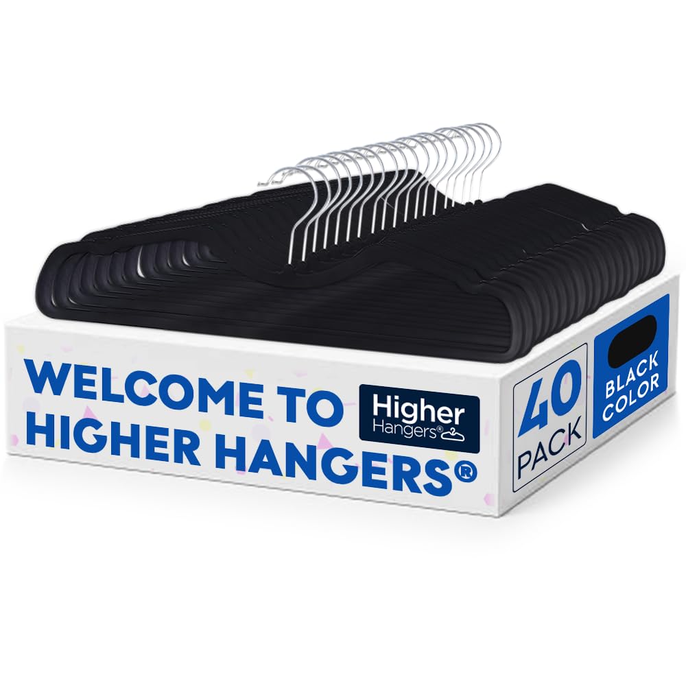 Higher Hangers Slim Black (Non-Velvet) Short Neck Vertical-Space-Saving ...