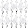 E12 Candle Light Bulbs,60W Candelabra, B10 ClearBase Bulb with Warm ...
