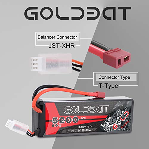 GOLDBAT LiPo Battery Pack Hard Case 5200mAh 2S 7.4V 50C RC Battery for RC Vehicle Hobby Models ...