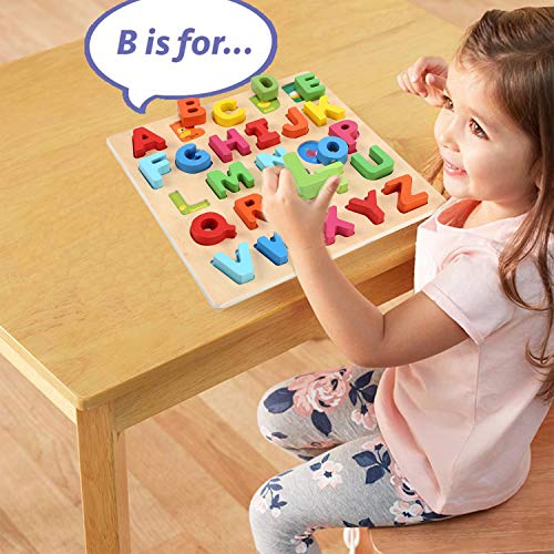 Jamohom Wooden Alphabet Puzzle, ABC Letter Puzzles for Toddlers 1 2 3 ...