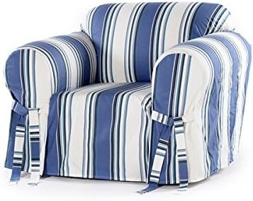 Amazon.com: Single Piece Blue Anna Chair Slipcover, Stripe Pattern ...