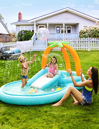 Inflatable Play Center, Kiddie Pool with Slide for Toddler, Swimming ...