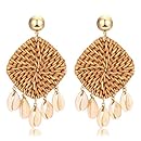 Amazon.com: Rattan Shell Earrings Handmade Straw Wicker Braid Woven Drop Earrings Boho Cowrie ...